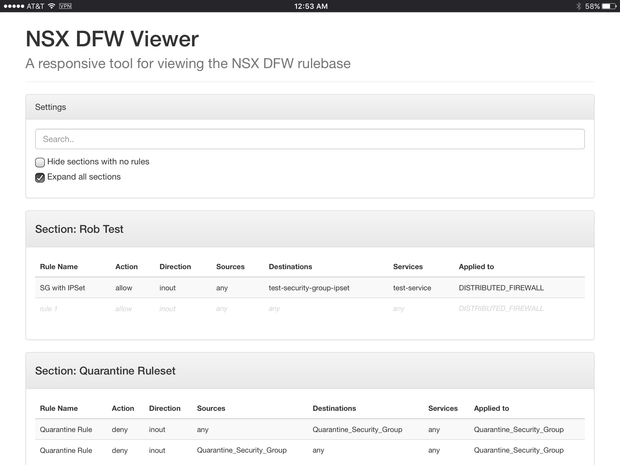 VMware NSX Distributed Firewall (DFW) Viewer VMware NSX Distributed Firewall (DFW) Viewer